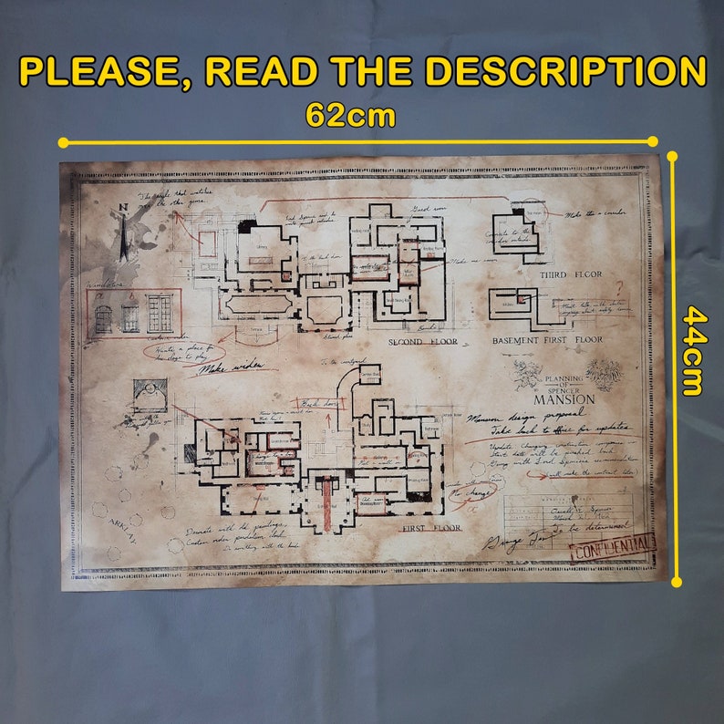 Resident Evil Spencer Mansion Map Plan Poster - Etsy