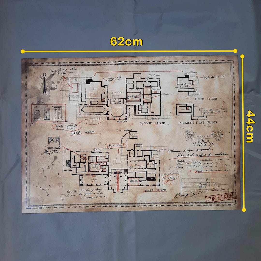Resident Evil Spencer Mansion Map Plan Poster - Etsy