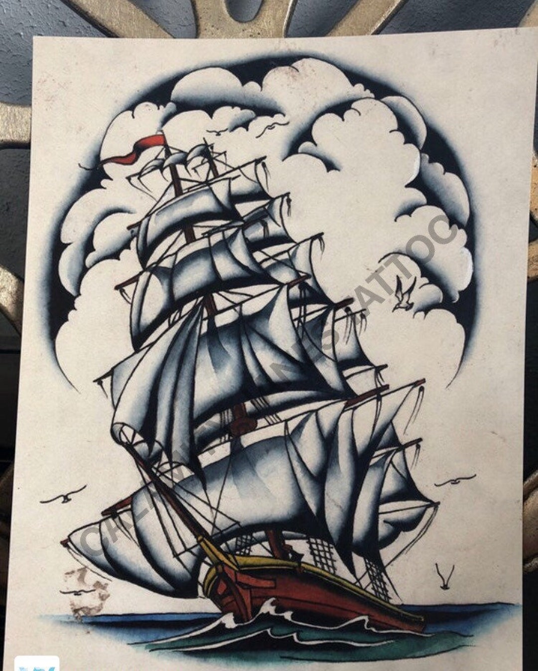 Sailor Vern 1983 Tattoo Flash Painting Boat Print. - Etsy