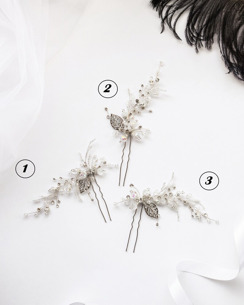 Set of 3 Crystal Bridal Hair Pins Wedding Leaf Hair Stick | Etsy