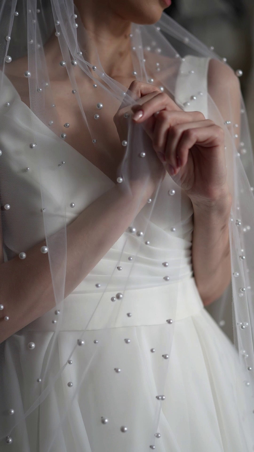 Different Sizes Pearl Wedding Veil, Bridal Fingertip Veil - Etsy