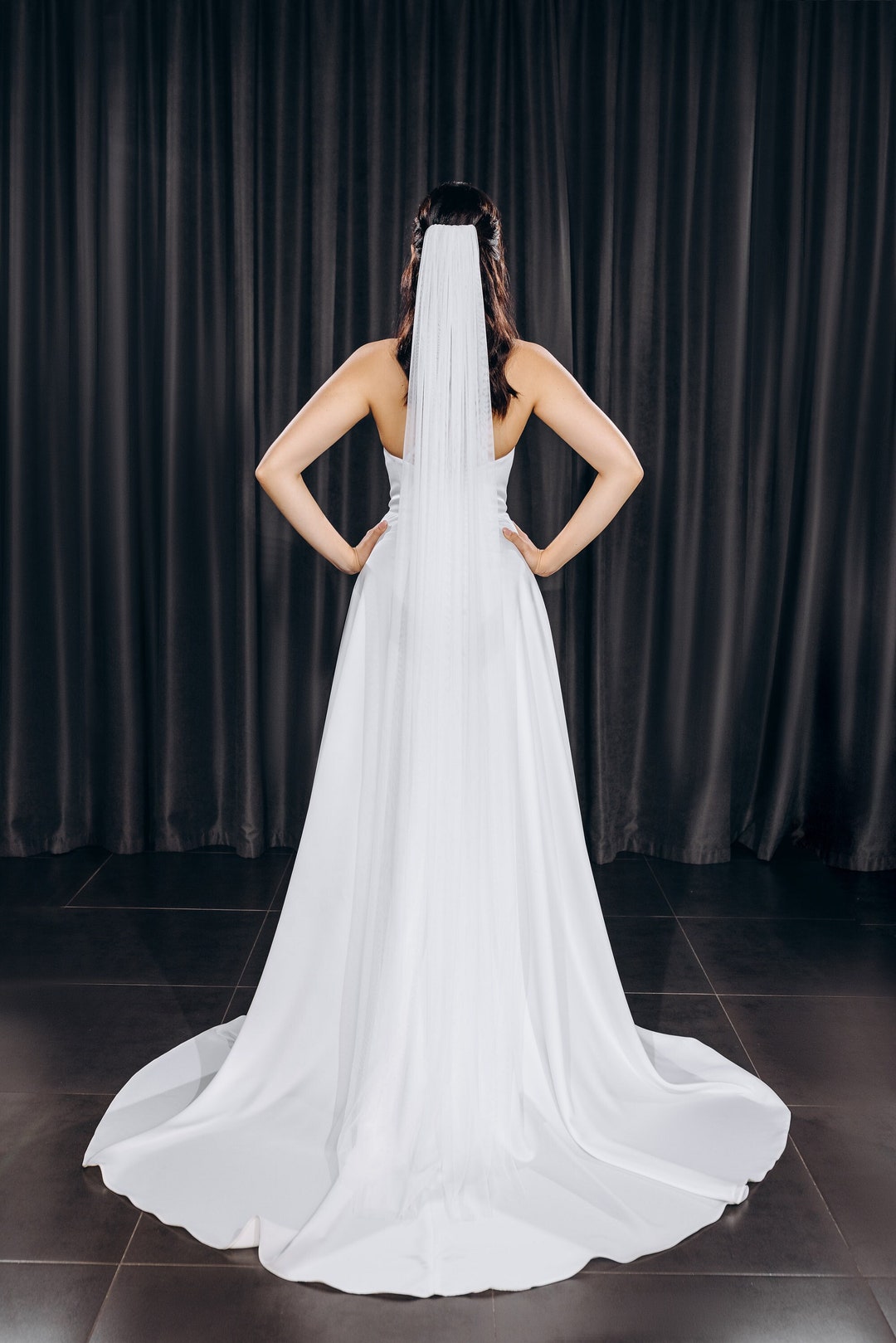Sheer Narrow Veil Simple Thin Veil Single Tier Bridal Veil Boho Wedding ...