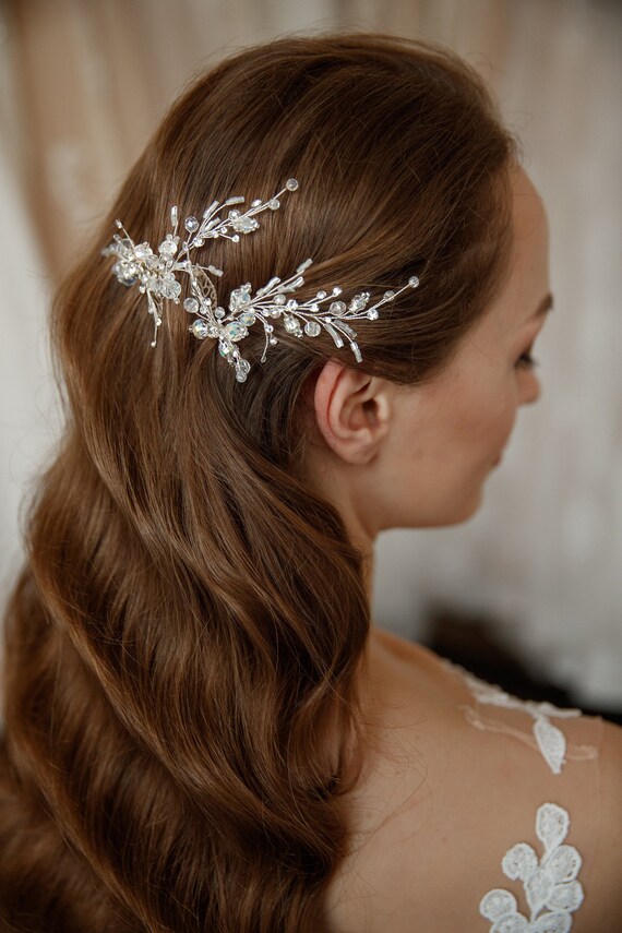 Set of 3 Crystal Bridal Hair Pins Wedding Leaf Hair Stick | Etsy