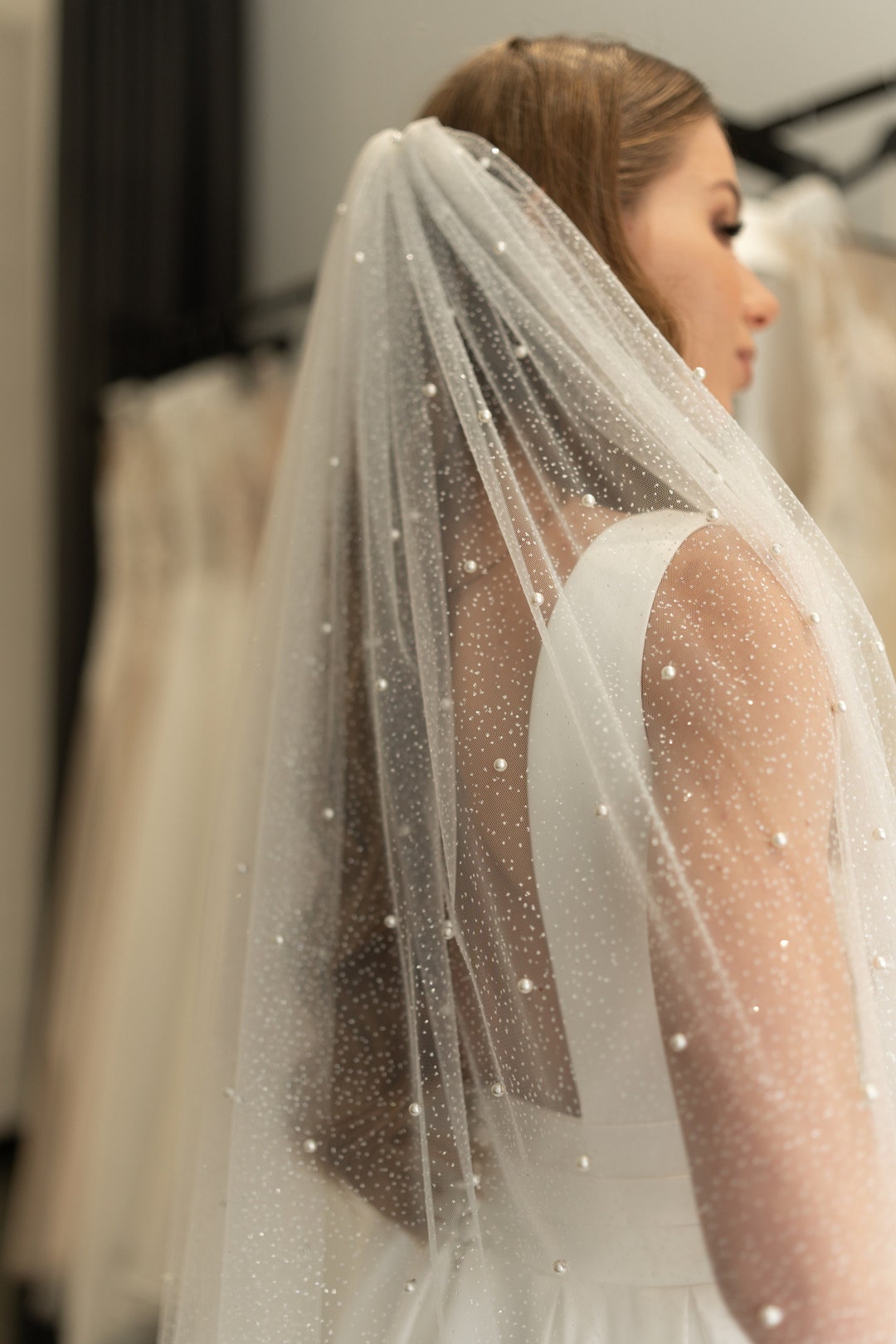 Pearl Glitter Wedding Veil, Bridal Shimmer Cathedral Chapel Veil ...