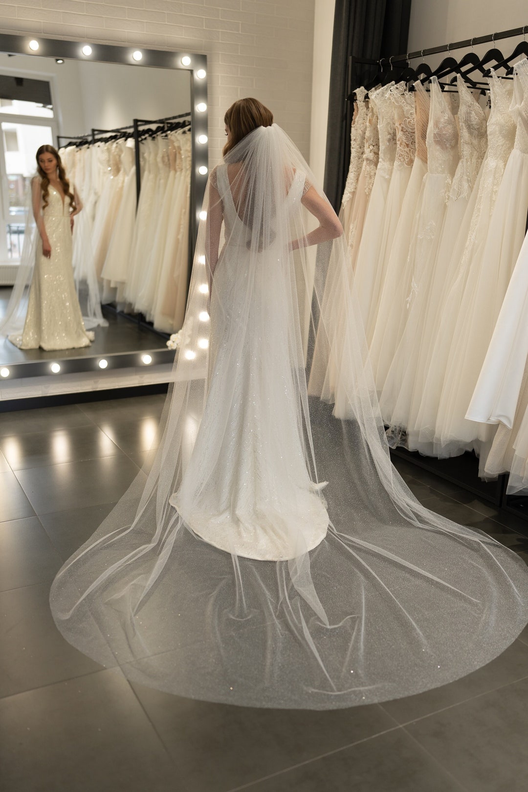 Wide Glitter Wedding Veil, Shimmer Cathedral Bridal Veil, Wedding Royal ...