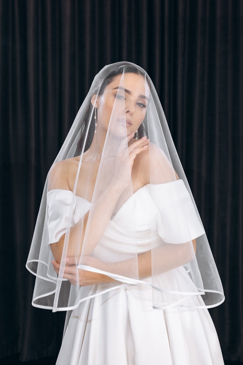 Satin Ribbon Wedding Veil Bridal Cascading Veil 2 Tier Knee - Etsy