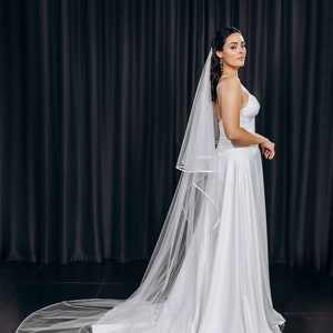 Satin Ribbon Wedding Veil, Bridal Cascading Veil, Two Tier Satin Trim ...