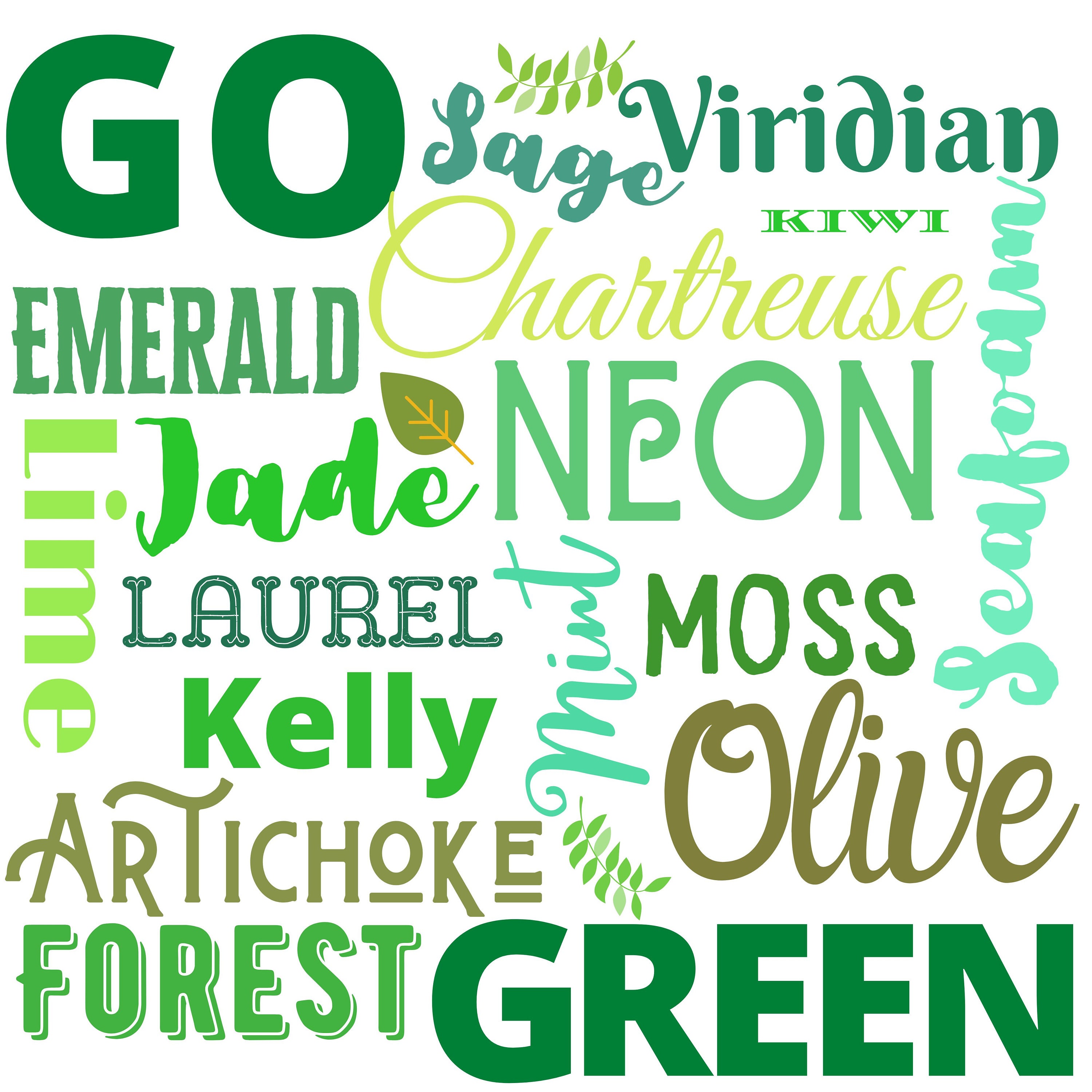 Go Green Word Art, Shades of Green, Great for Bags, Tee Shirts, JPG ...