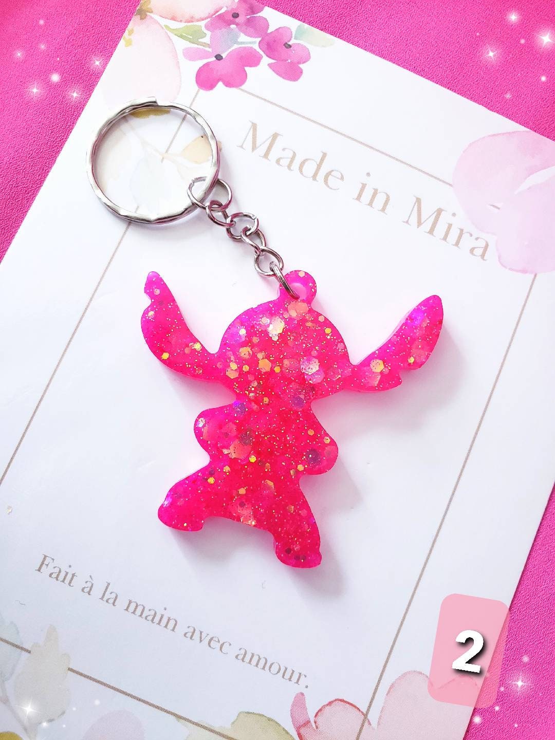 Stitch and Angel/keychain/sequins/pink/blue/red - Etsy
