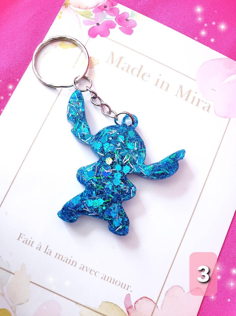 Stitch and Angel/keychain/sequins/pink/blue/red - Etsy