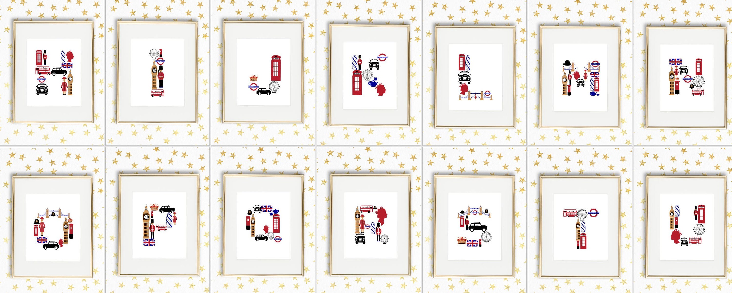 DOWNLOAD PRINT Single Alphabet Letter London British Icons Personalised ...