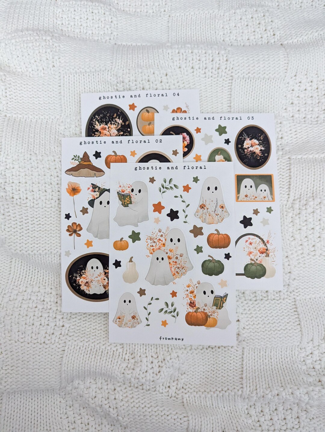 Ghostie and Floral | Sticker Sheet, Journaling Stickers, Bujo Stickers, Snail Mail, Halloween ...
