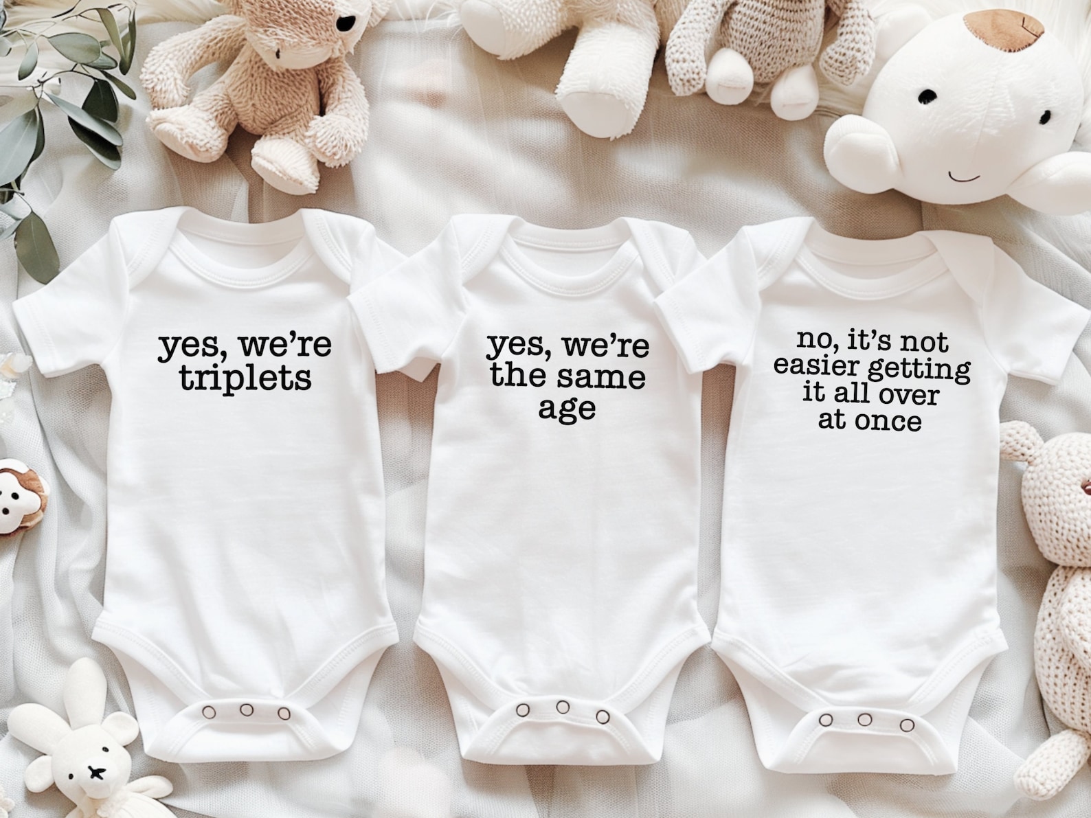 Funny Gift for Triplets, Triplets Matching Baby Onesies, Triplets Gift ...