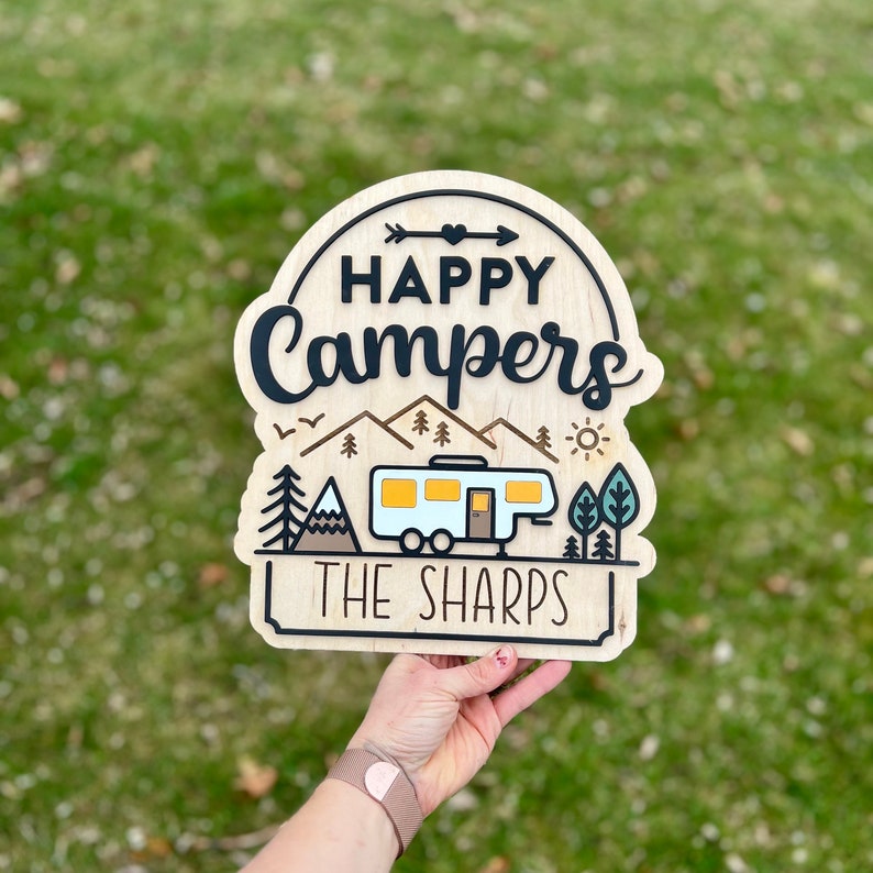 Happy Campers Camping Sign, Fifth Wheel, Tent Camper Door Sign ...