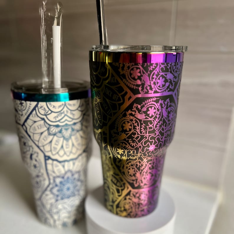 Iridescent Cuss Word Mandala Tumbler - 30 Oz Laser Engraved Funny Cup ...
