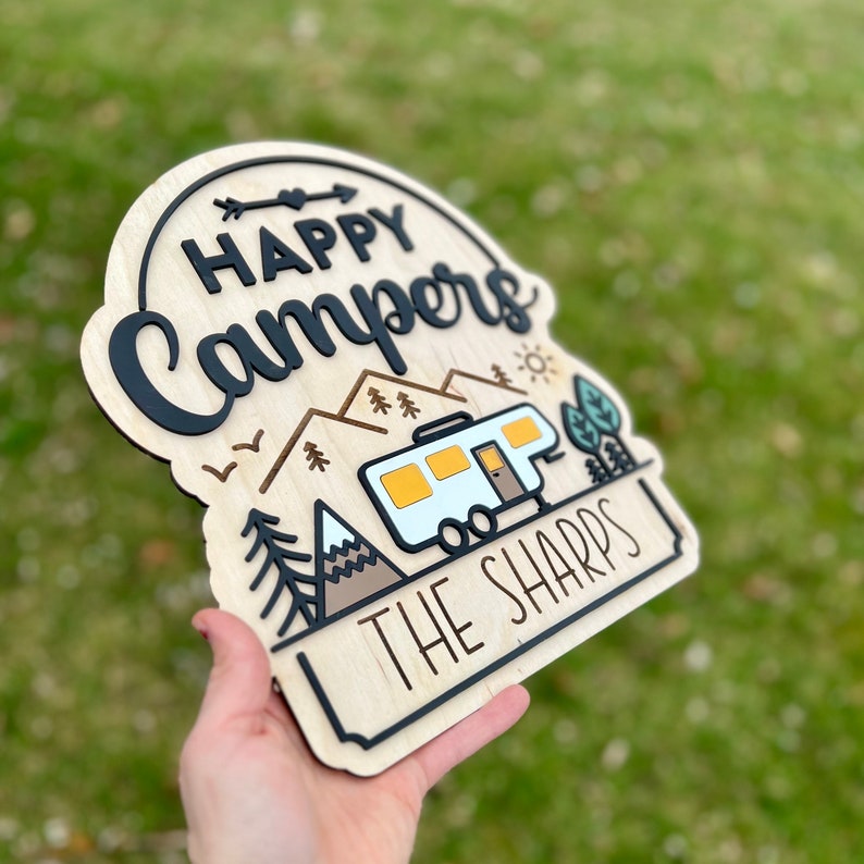 Happy Campers Camping Sign, Fifth Wheel, Tent Camper Door Sign ...