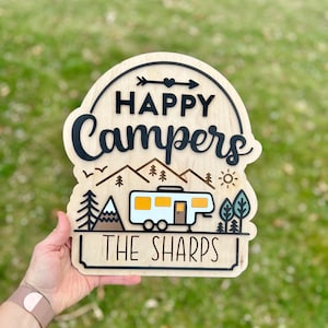 Happy Campers Camping Sign, Fifth Wheel, Tent Camper Door Sign ...