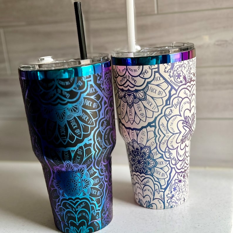 Iridescent Cuss Word Mandala Tumbler - 30 Oz Laser Engraved Funny Cup ...