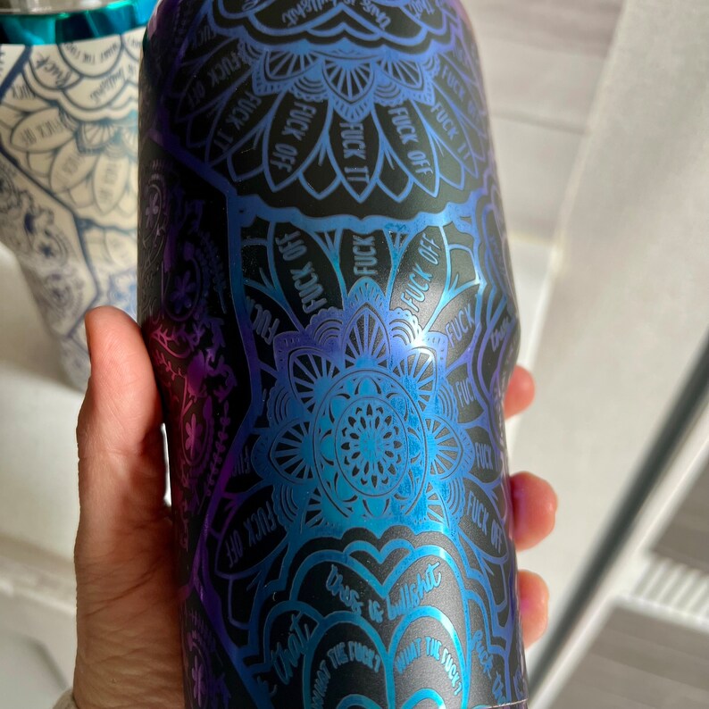 Iridescent Cuss Word Mandala Tumbler - 30 Oz Laser Engraved Funny Cup ...