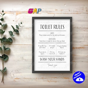 Bathroom Prints Toilet Rules Wall Decor WC Washroom Art Funny - Etsy