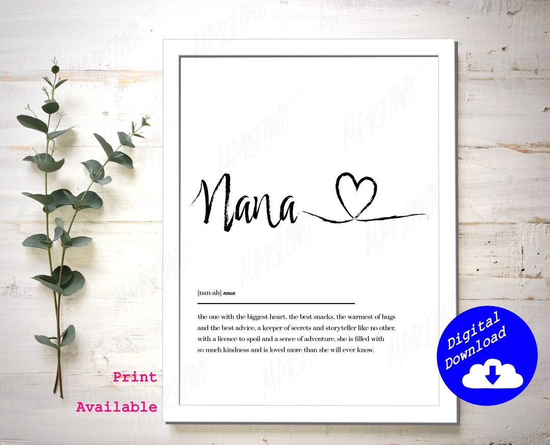 Nana Nanny Nan Definition Home Decor Printable Wall Art Instant Digital ...