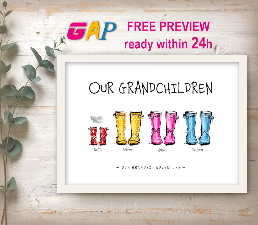 Personalised Grandma Gifts Grandchildren Boot Print: Custom Family Wall ...