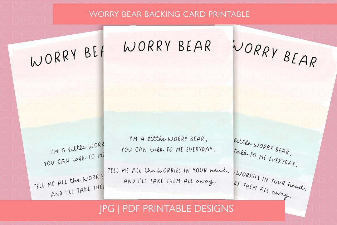 Printable Worry Bear Poem Backing Card | PDF PNG Jpg Worry Bear ...