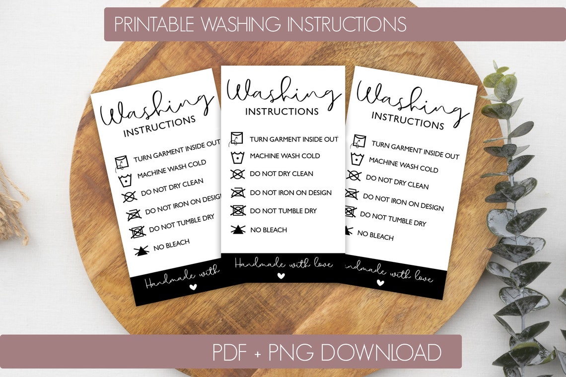 Printable Washing Instructions Card | PDF PNG Washing Care Card | Small ...