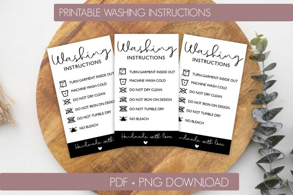 Printable Washing Instructions Card PDF PNG Washing Care - Etsy