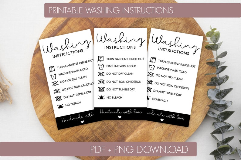 Printable Washing Instructions Card | PDF PNG Washing Care Card | Small ...