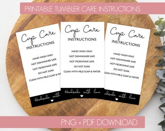 Printable Glass Care Instructions Card | PDF PNG Glass Care Card ...