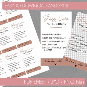 Printable Glass Care Instructions Card | PDF PNG Glass Care Card ...
