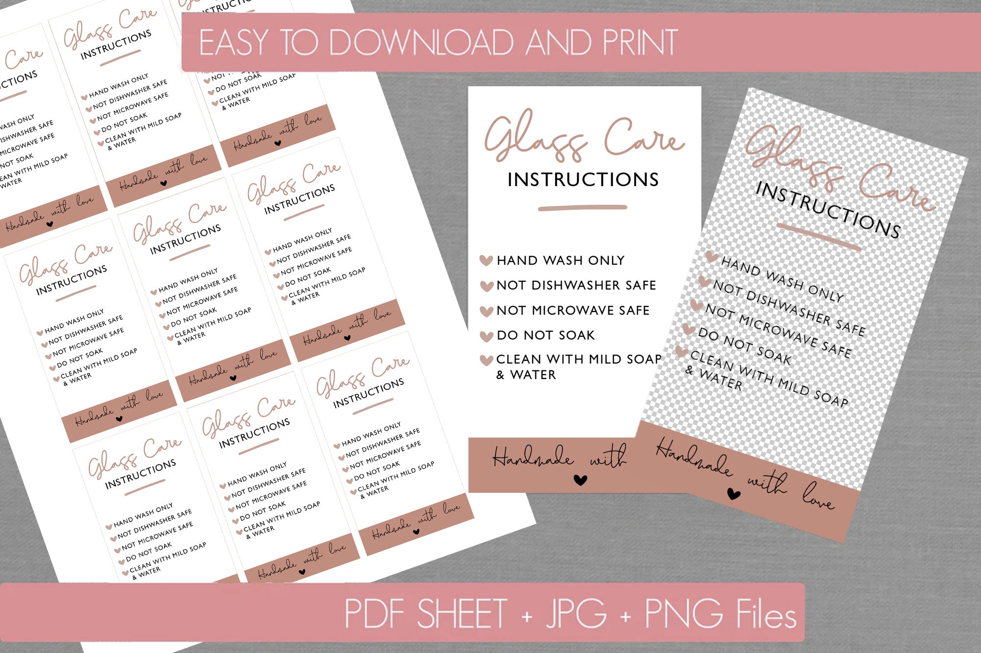Printable Glass Care Instructions Card | PDF PNG Glass Care Card ...