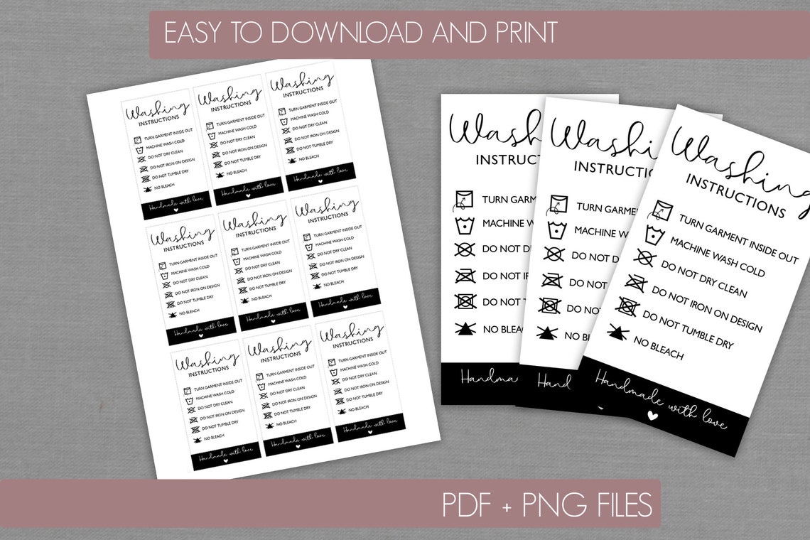 Printable Washing Instructions Card | PDF PNG Washing Care Card | Small ...