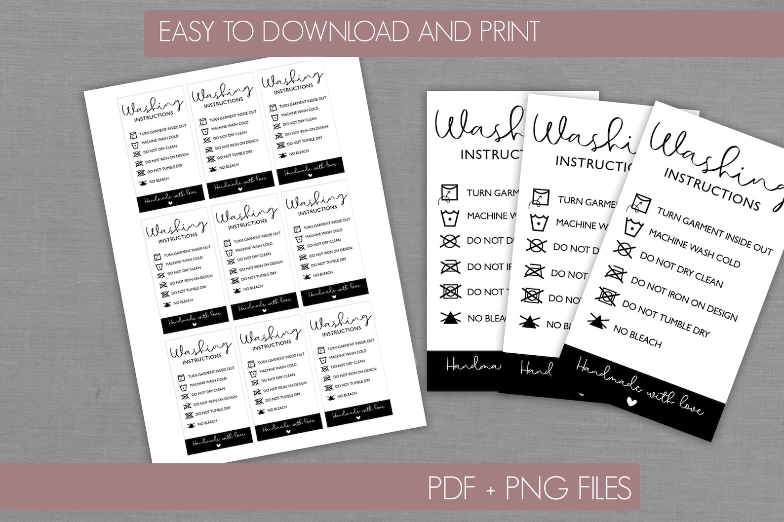 Printable Washing Instructions Card PDF PNG Washing Care Card Small ...
