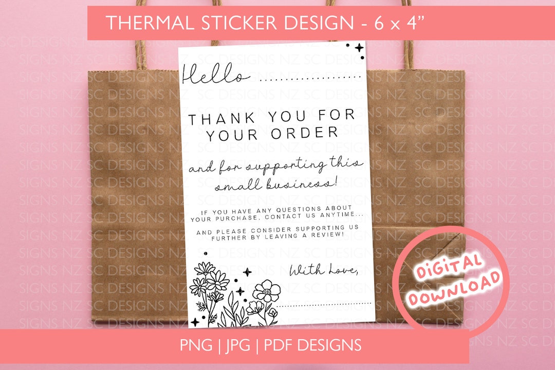 6x4" Thank You Label for Thermal Printer PDF | Customer Thank You ...