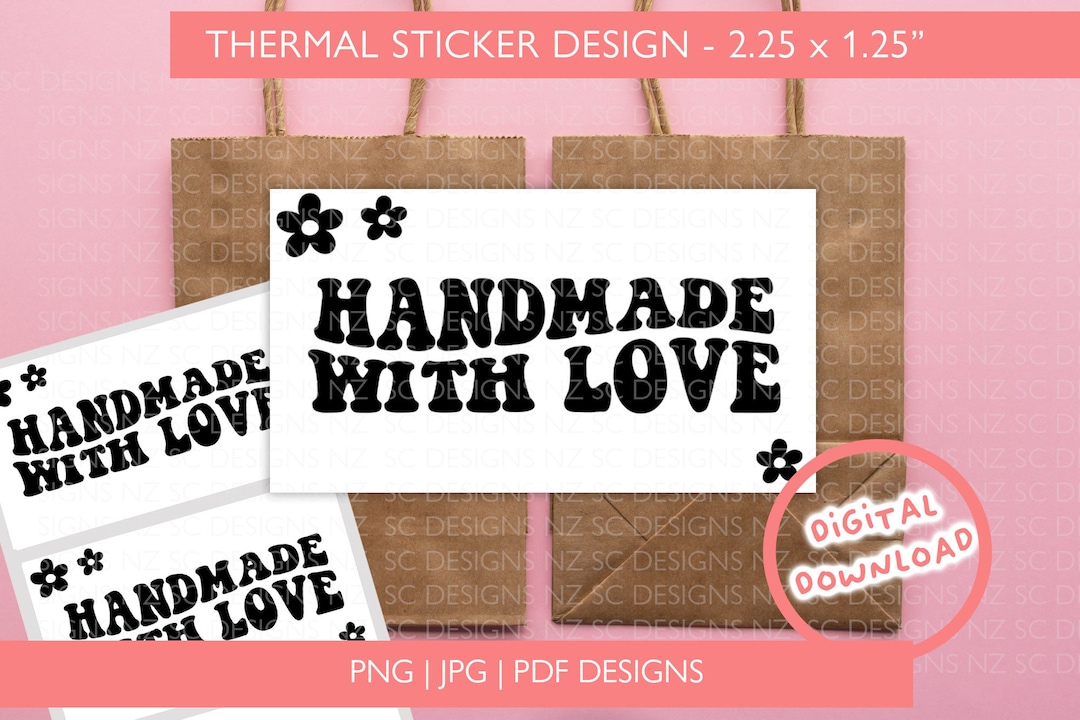 Handmade With Love Sticker for Thermal Printer PNG Shipping - Etsy