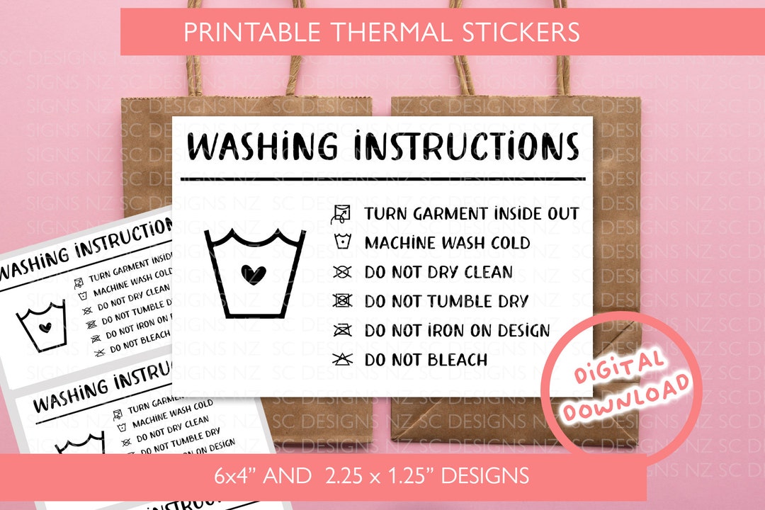 Washing Instructions Label for Thermal Printer PDF Care Instructions ...