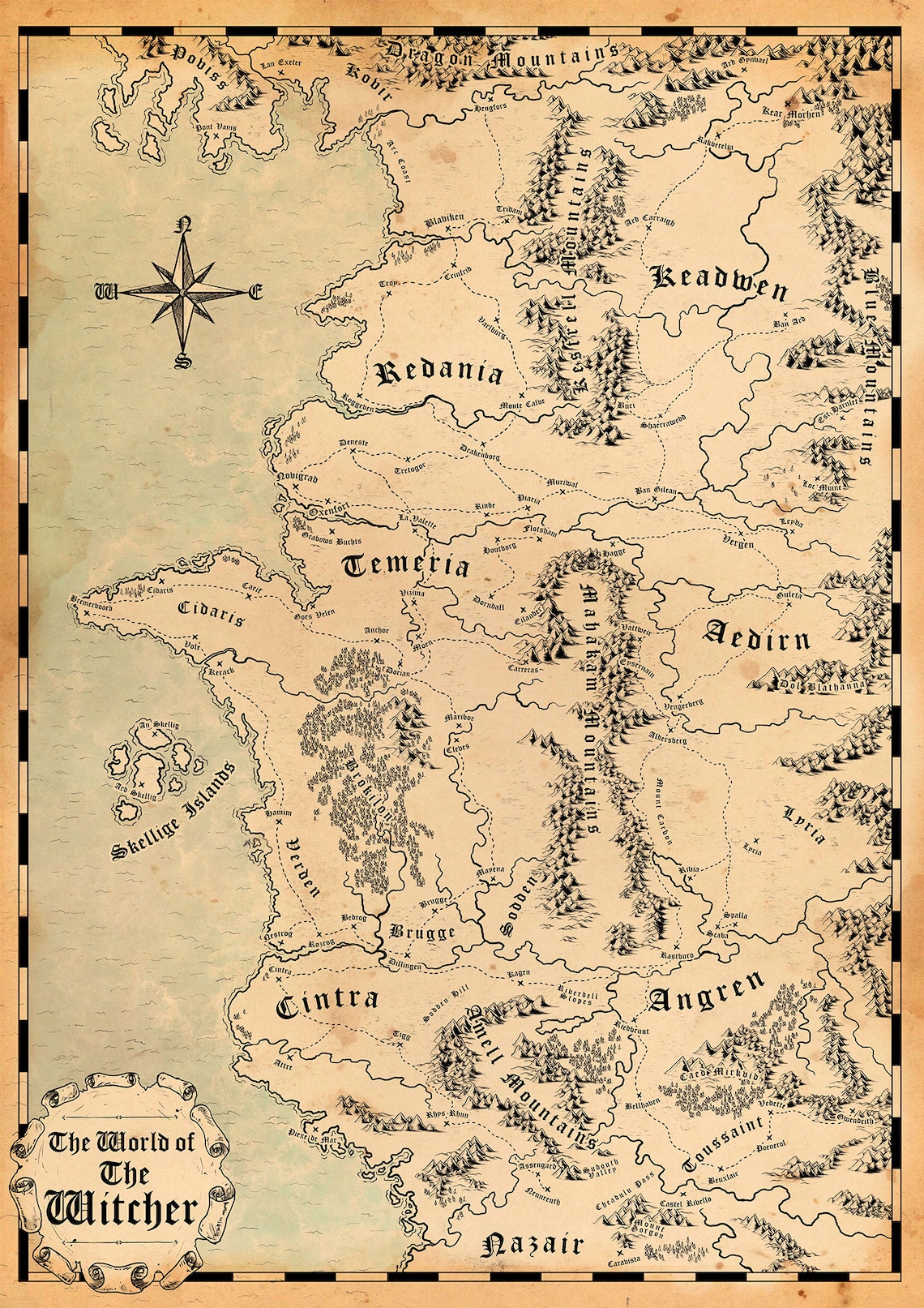 World of Witcher Map Hand Illustrated | Etsy