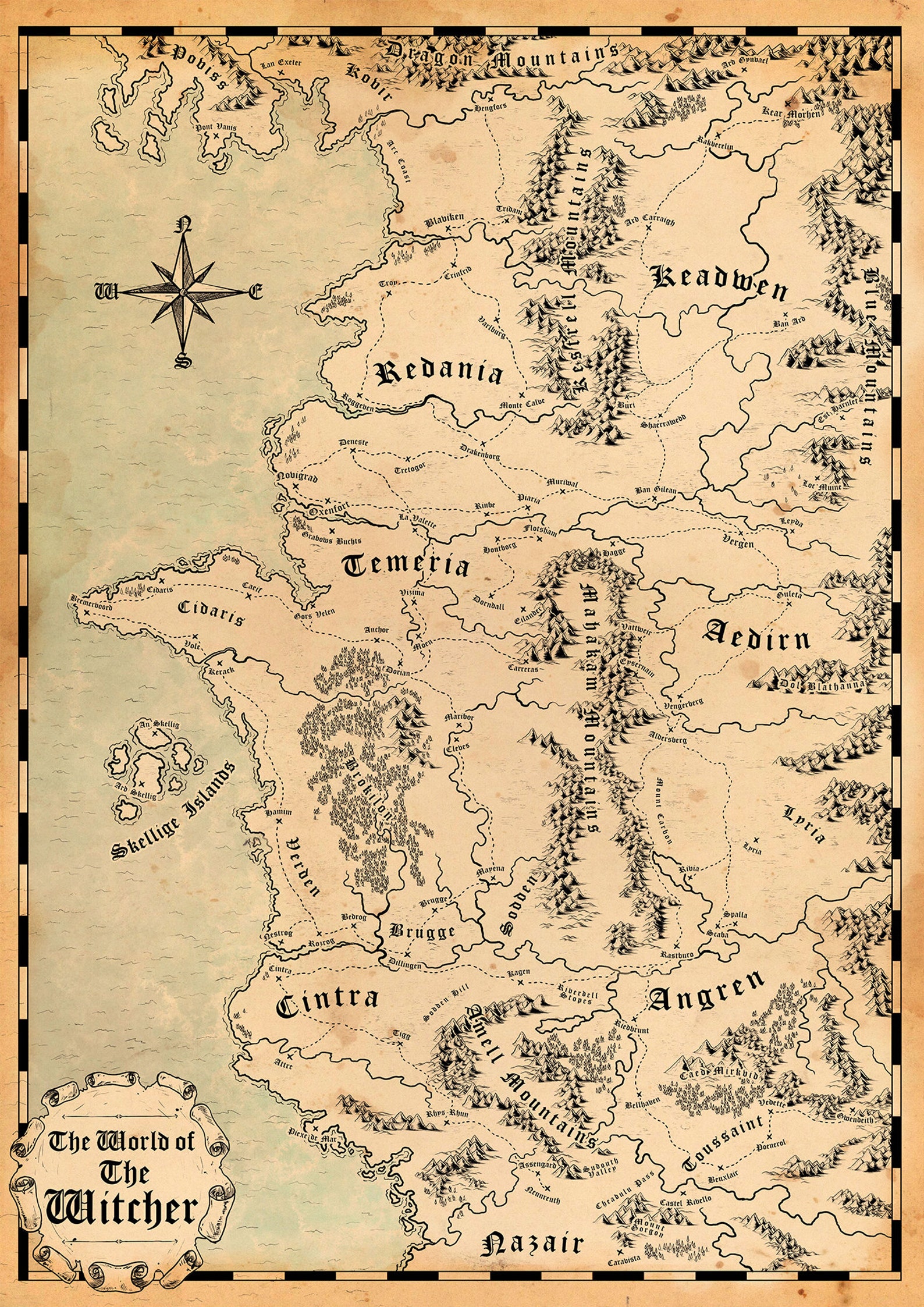 World of Witcher Map Hand Illustrated | Etsy