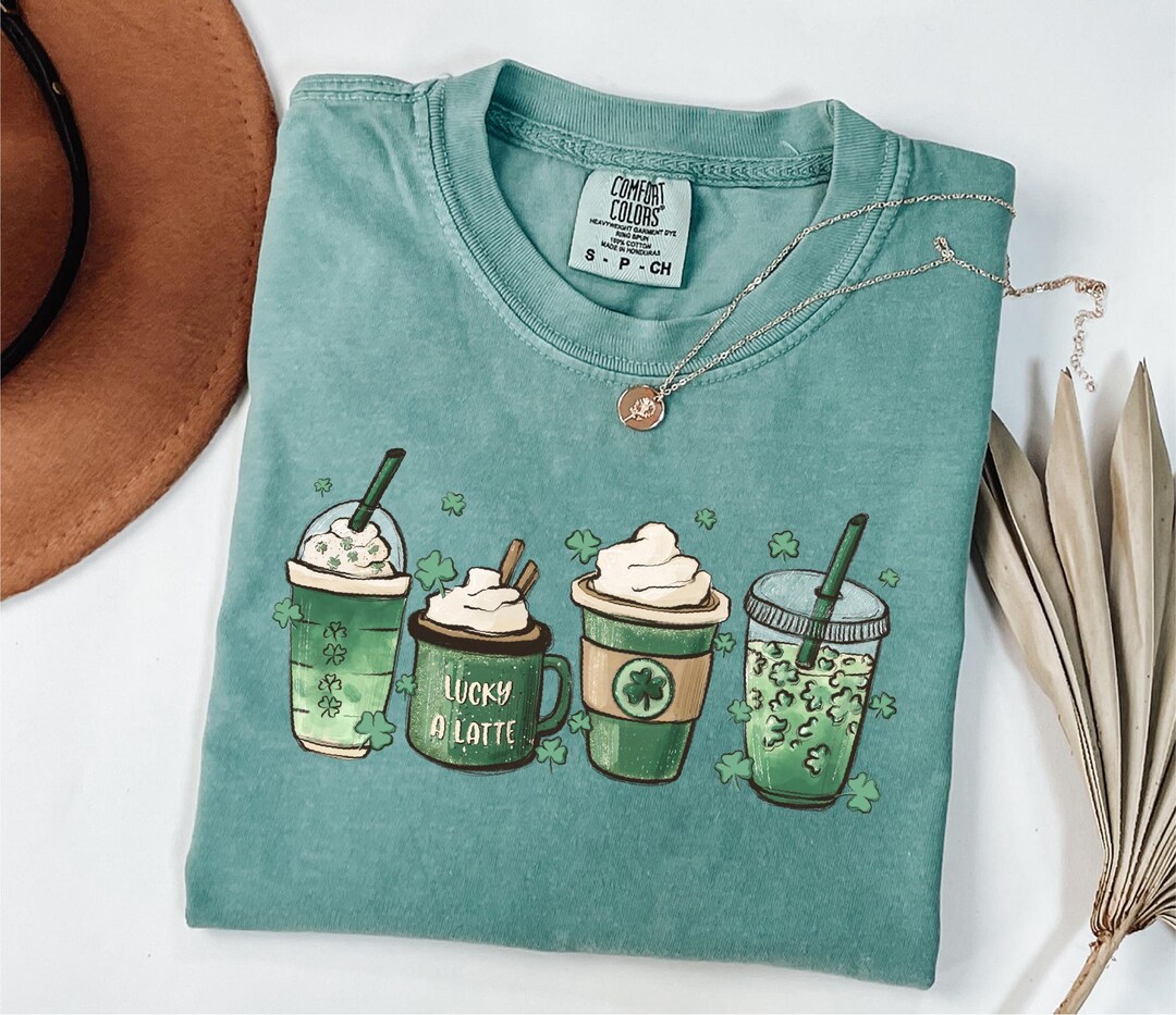 Womens St Patricks Day Coffee Latte Shirt, Cute Coffee Lover St ...