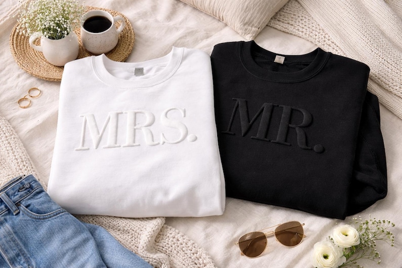 Personalize MR & MRS Sweatshirt, Embossed Puff Print Couple Matching ...