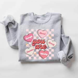 Cute Teacher Valentine Sweatshirt, Retro Heart Sweatshirt, Women's Valentines Day Sweatshirt ...