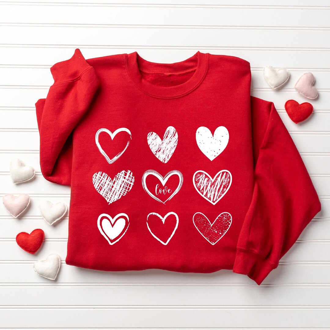 Womens Valentines Hearts Sweatshirt, Cute Valentine Sweatshirt, Teacher Valentine Sweatshirt ...