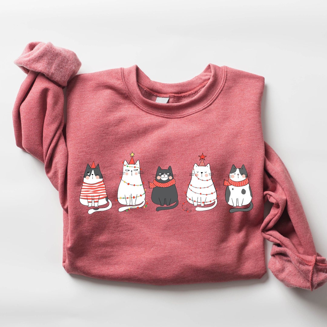 Cute Cat Christmas Sweatshirt, Cat Lover Gift for Christmas, Womens ...