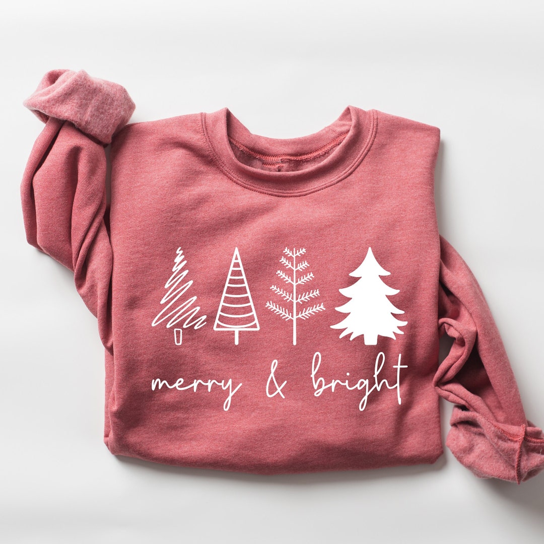 Merry & Bright Christmas Trees Sweatshirt, Christmas Sweatshirt ...