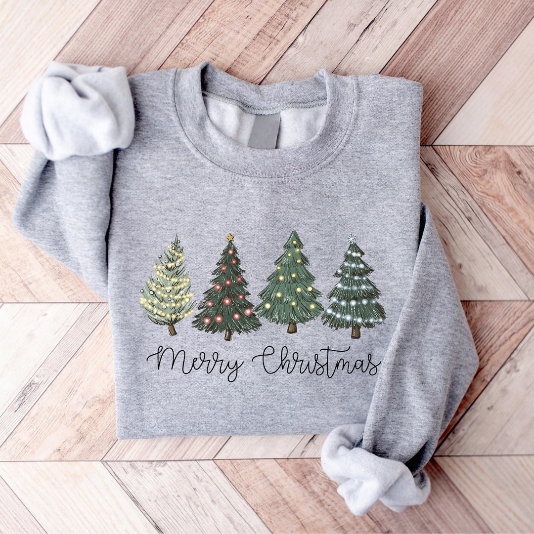 Cute Christmas Trees Sweatshirt, Merry Christmas Sweatshirt, Holiday ...