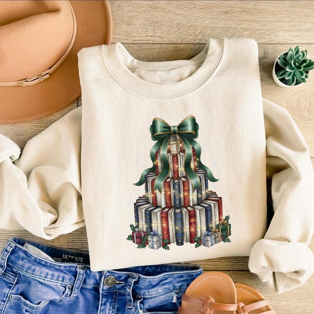 Cute Christmas Book Tree Sweatshirt, Book Lovers Holiday Gift, Bookish ...