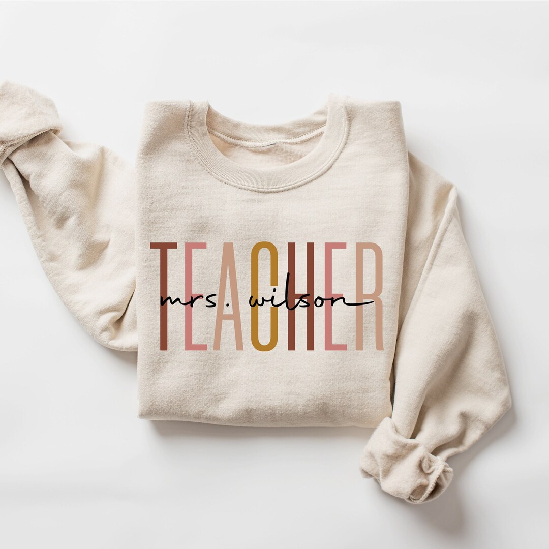 Custom Teacher Last Name Sweatshirt, Teacher Mrs Sweatshirt, Cute ...