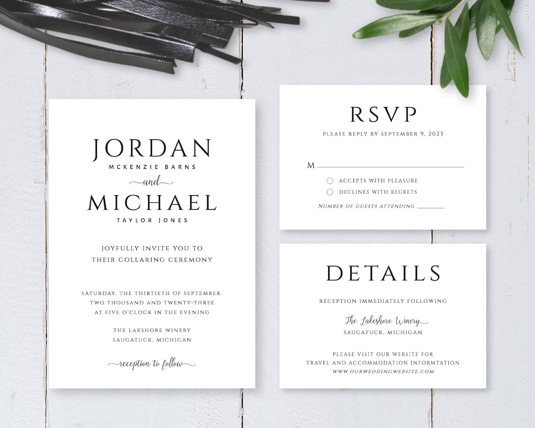 Classic Editable Collaring Ceremony Invitation Template Set With RSVP ...